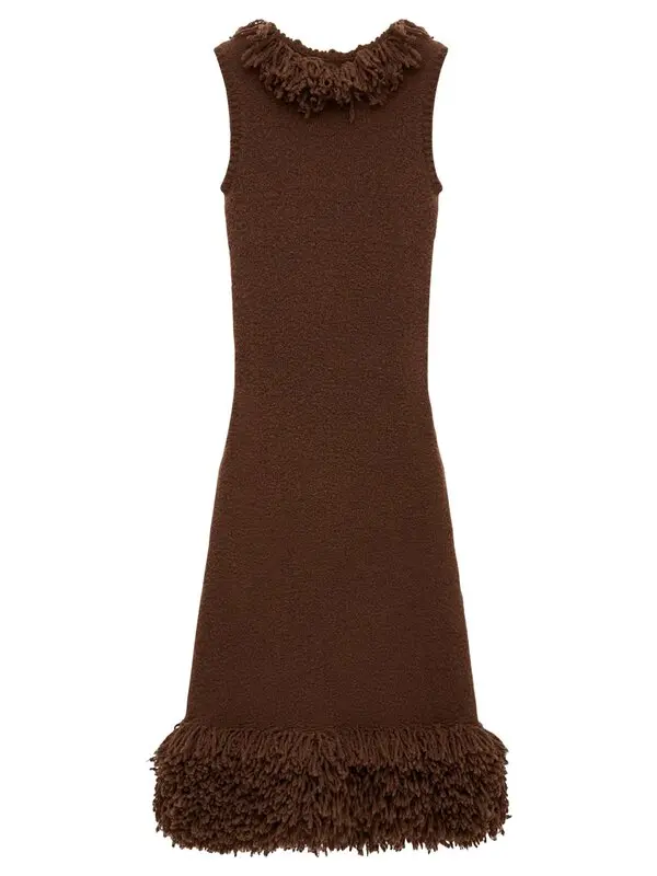 Loewe Wool-blend Mini Dress With Fur-stitch Trim - Brown