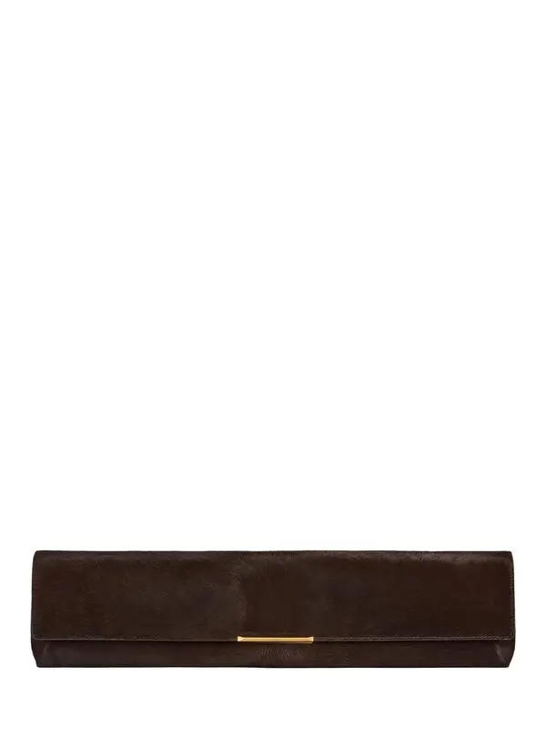 Balmain Long Pony-effect Leather Clutch Bag - Brown