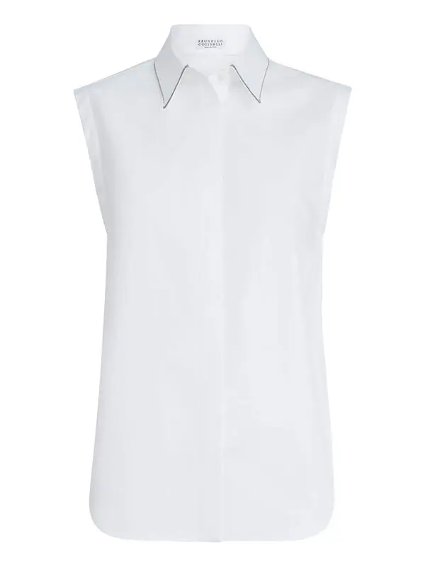 Brunello Cucinelli Sleeveless Shirt With Monili Embellishments - White