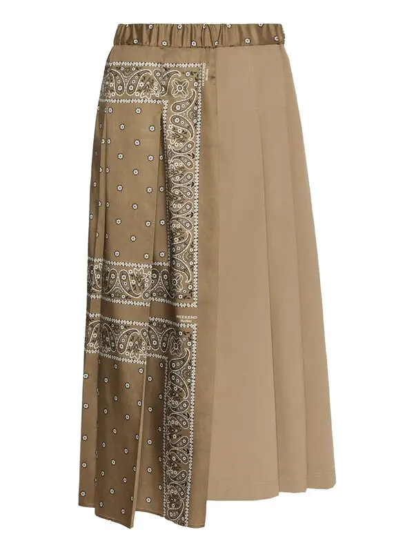 Max Mara Asymmetric Paisley Pleated Midi Skirt - Brown