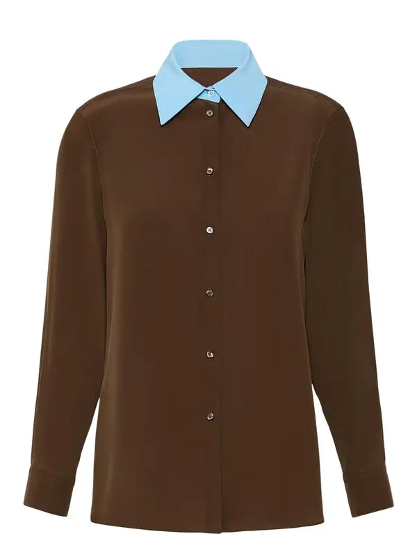 Max Mara Silk Contrast Collar Shirt - Brown