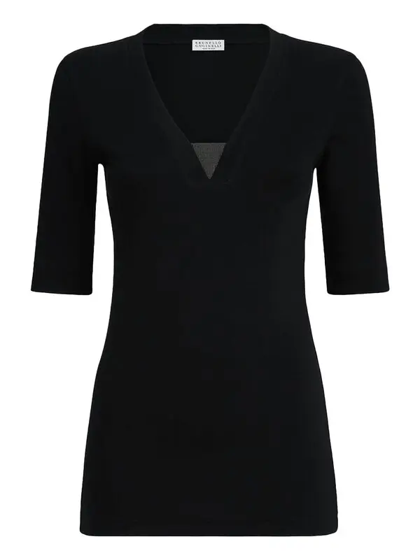 Brunello Cucinelli Monili V-neck T-shirt - Black