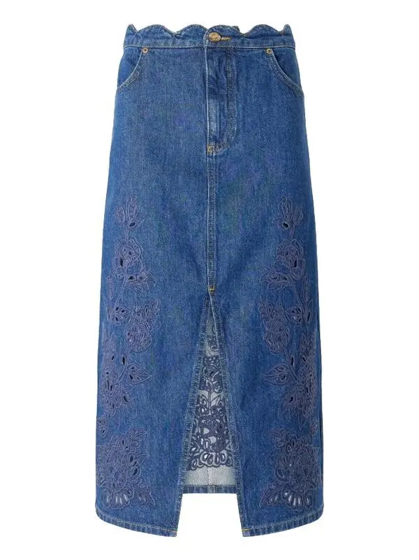 Farm Rio Denim Midi Skirt - Blue