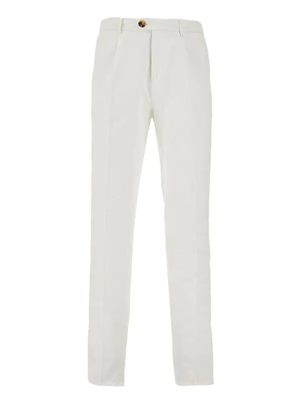 Brunello Cucinelli Cotton Gabardine Slim Leg Pants - White