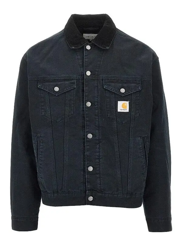 Carhartt Work In Progress Organic Cotton Canvas Trucker Jacket With Corduroy Collar - Black