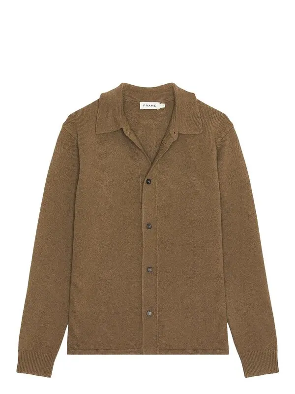 FRAME Boiled Wool Shirt Sweater - Brown Olive