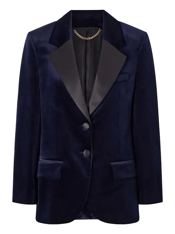 Victoria Beckham Satin-trimmed Cotton-blend Velvet Blazer - Navy
