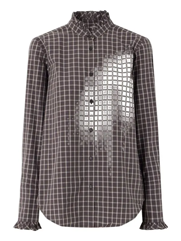 NILI LOTAN Elio Ruffled Checked Cotton Shirt - Gray