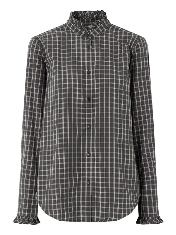 NILI LOTAN Elio Ruffled Checked Cotton Shirt - Gray