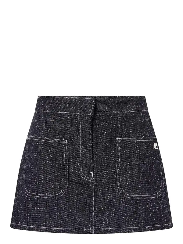 COURREGES Logo-embellished Denim-tweed Mini Skirt - Gray