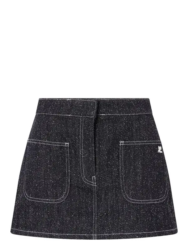 COURREGES Logo-embellished Denim-tweed Mini Skirt - Gray