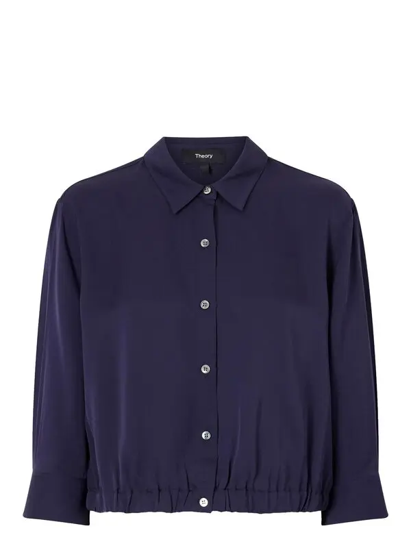 Theory Gathered Crop Silk-crepe Shirt - Blue