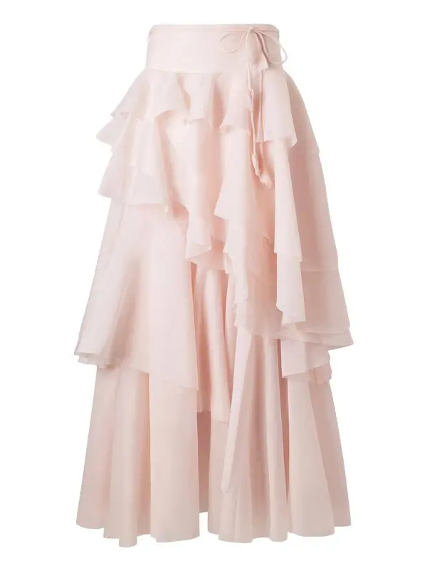 Aje Villa Ruffled Organza Midi Skirt - Pink