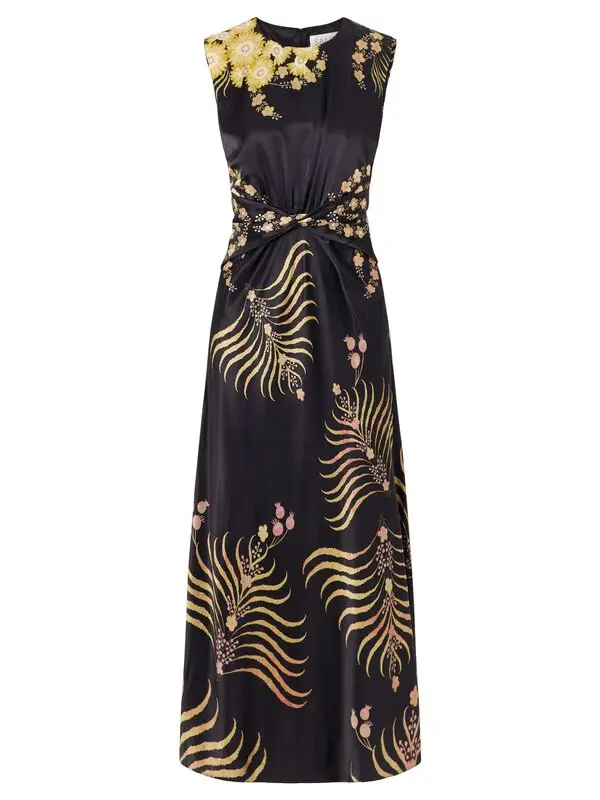 Saloni Gwen Floral-printed Silk-blend Midi Dress - Black