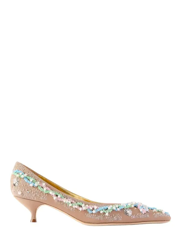 Tory Burch Embellished Canvas Pumps - Beige