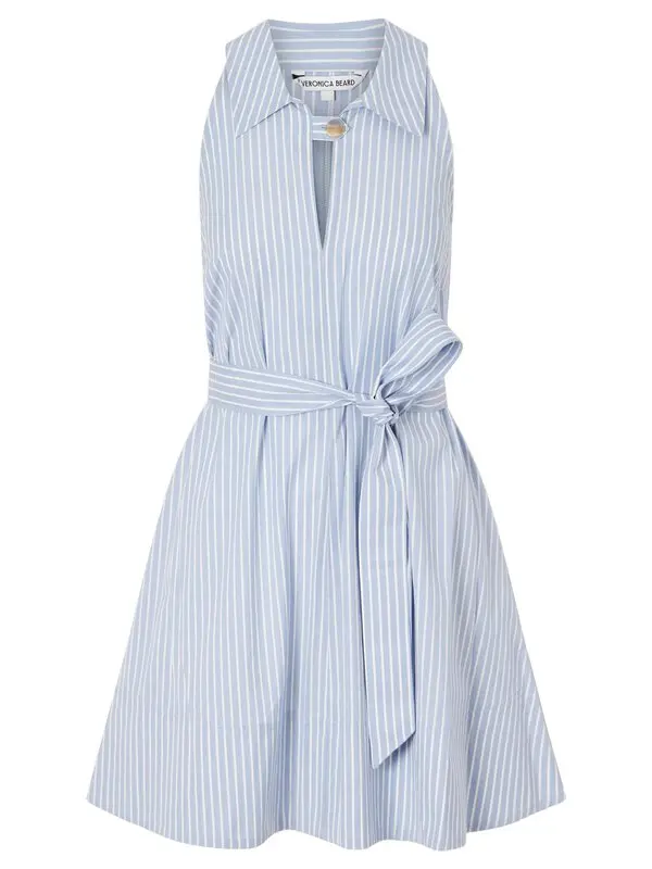 Veronica Beard Florenz Belted Striped Cotton Mini Dress - Blue