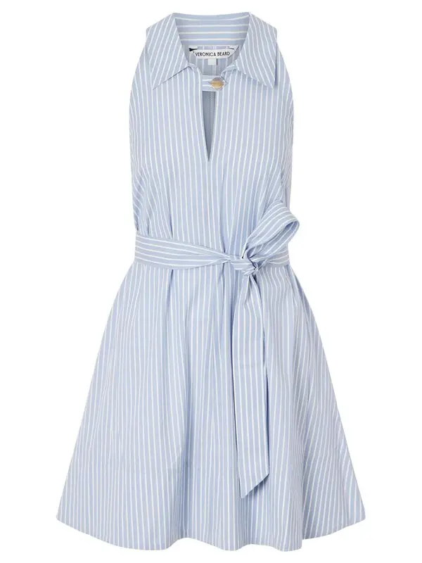 Veronica Beard Florenz Belted Striped Cotton Mini Dress - Blue