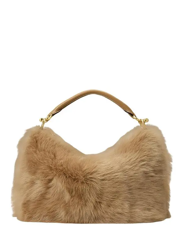 Ralph Lauren Shearling Small Blaike Shoulder Bag - Camel/camel