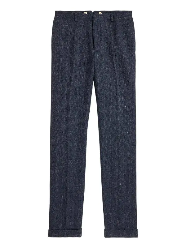 Ralph Lauren Slim Fit Herringbone Linen-blend Trousers - Blue/grey Multi