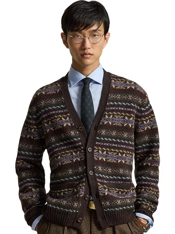 Ralph Lauren Fair Isle Wool Cardigan - Brown Multi