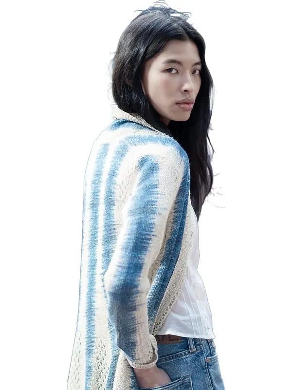 Ralph Lauren Linen-silk Pointelle Duster Cardigan - Natural/blue