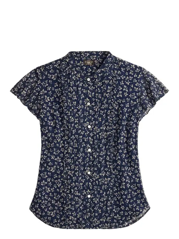 Ralph Lauren Floral Crinkled Silk Chiffon Blouse - Navy/cream