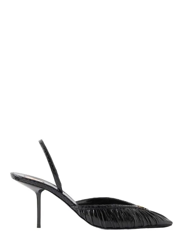 Saint Laurent Folie 75 Gathered Snake-effect Trimmed Leather Slingback Pumps - Black