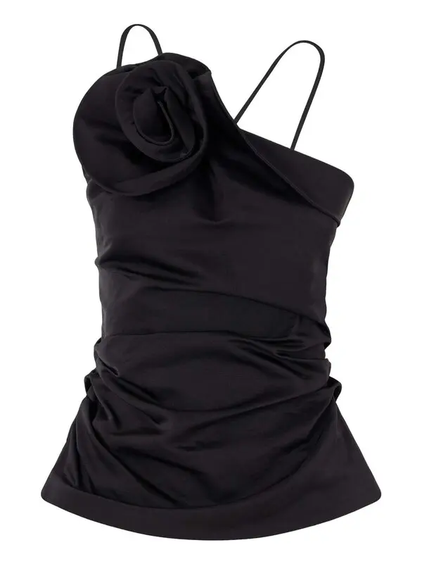 Magda Butrym Floral-appliquéd Cotton And Silk-blend Cami - Black