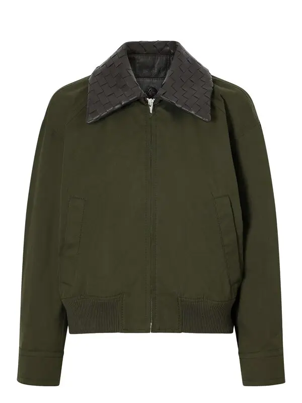 Bottega Veneta Intrecciato Leather-trimmed Cotton-twill Jacket - Green