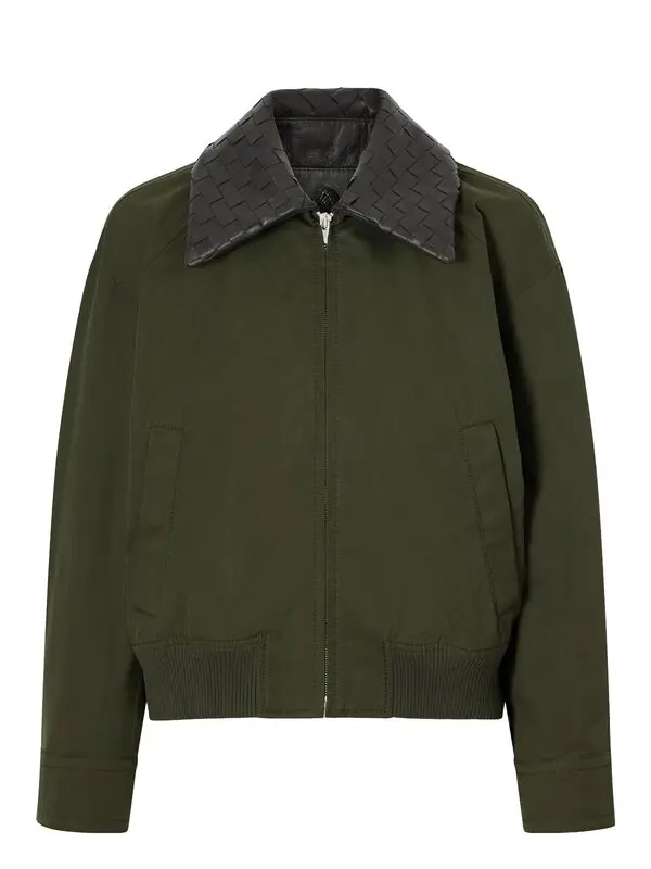 Bottega Veneta Intrecciato Leather-trimmed Cotton-twill Jacket - Green