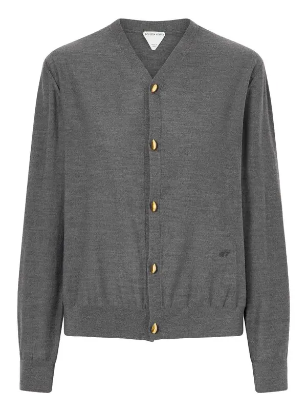 Bottega Veneta Logo Embroidered Wool Cardigan - Gray