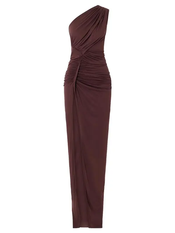 Rick Owens Avra One-shoulder Ruched Jersey Maxi Dress - Burgundy