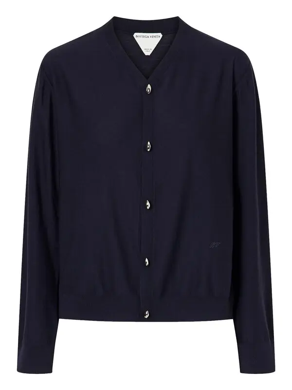 Bottega Veneta Logo-embroidered Wool Cardigan - Blue