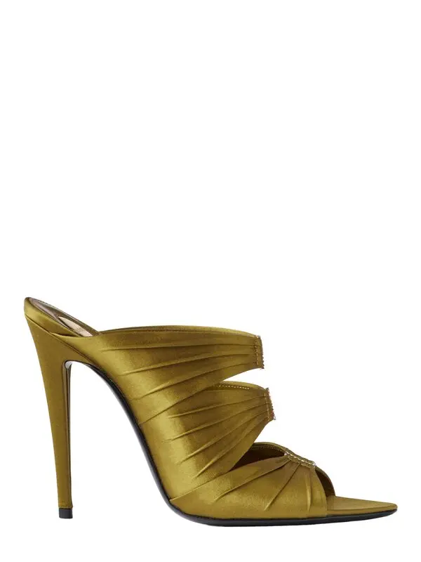 Saint Laurent Emilie 110 Cassandre-embellished Gathered Satin Sandals - Gold