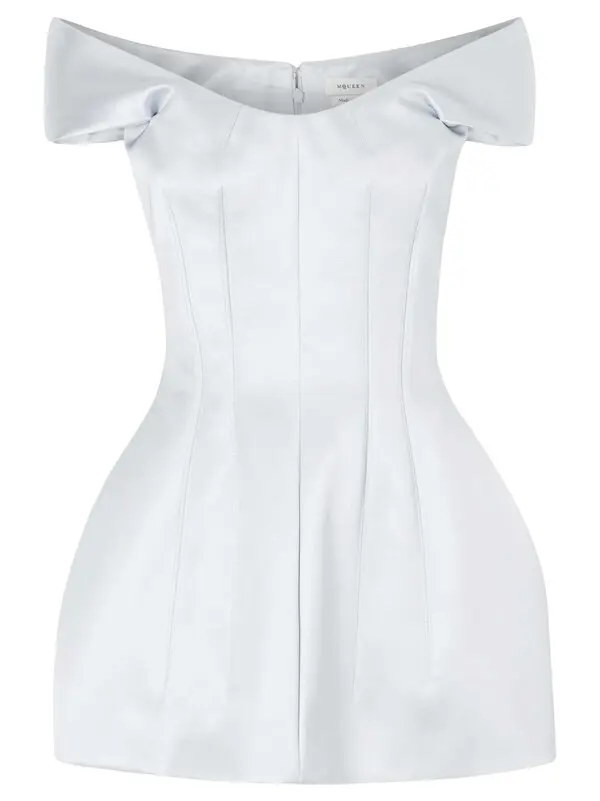Alexander McQueen Satin Off-the-shoulder Mini Dress - Blue