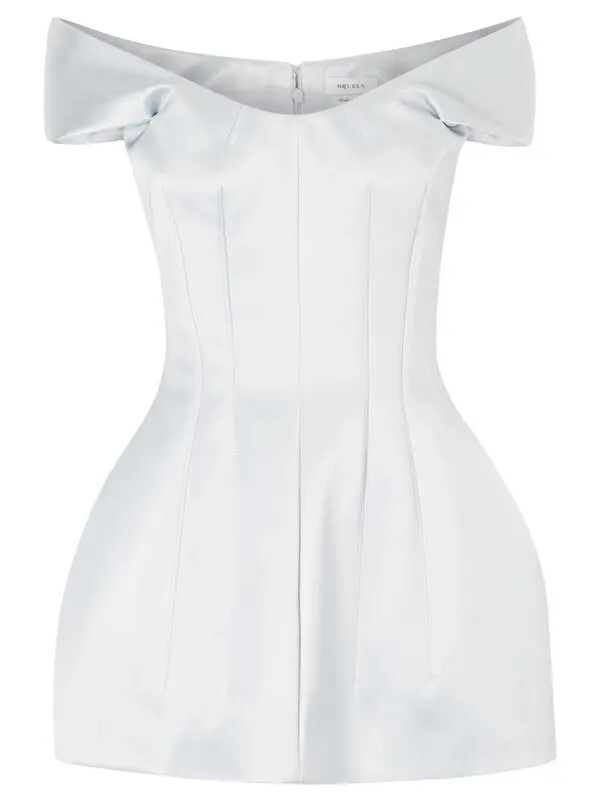 Alexander McQueen Satin Off-the-shoulder Mini Dress - Blue