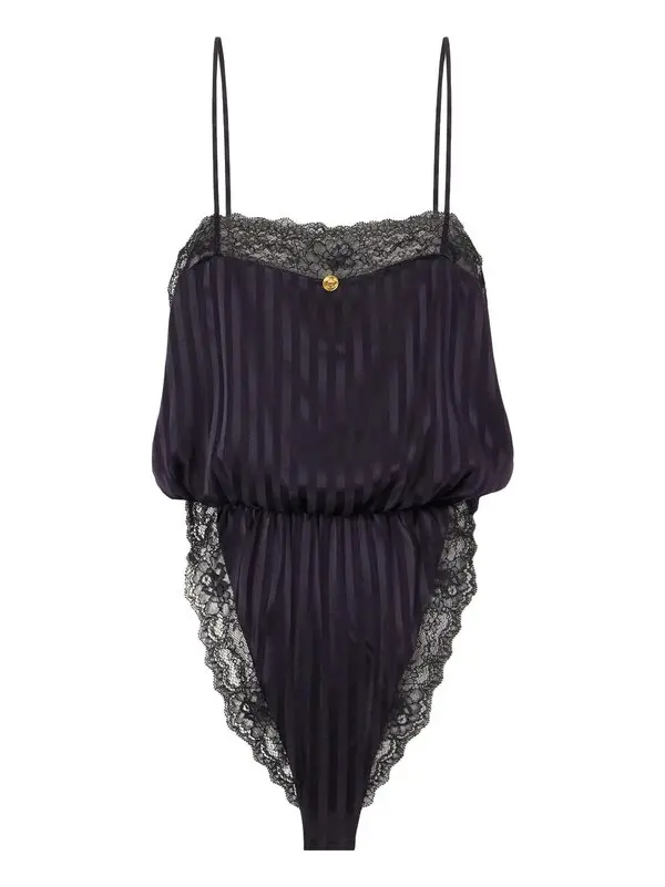 Versace Striped Silk-blend Bodysuit - Black