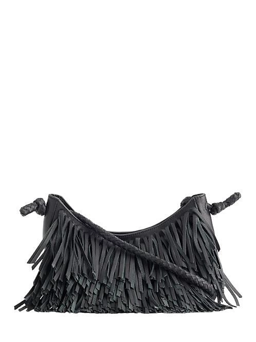 Dragon Diffusion Fringe Sling Suede Shoulder Bag - Black