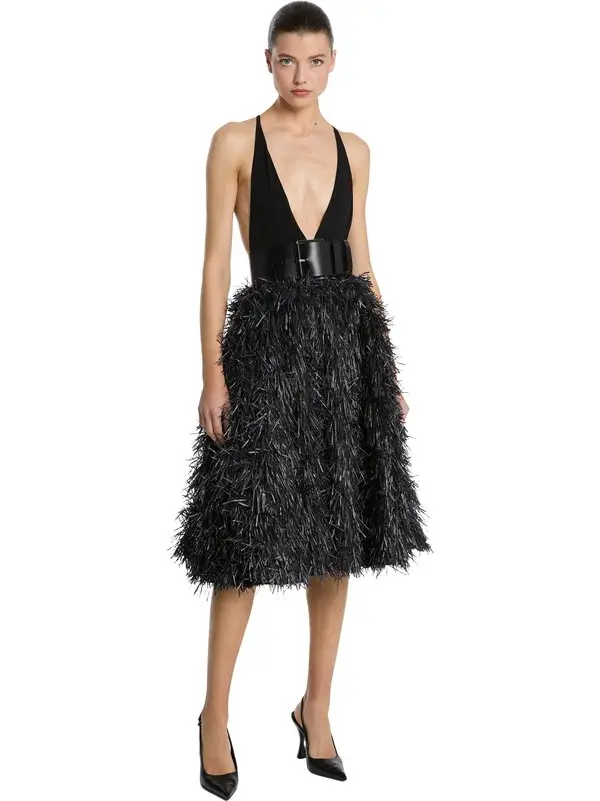 Michael Kors Hand-embroidered Fringe Jacquard Circle Skirt - Black
