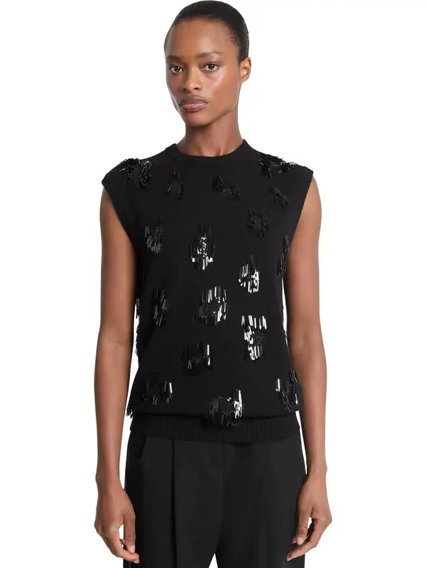 Michael Kors Sequined Cashmere Sleeveless Sweater - Black