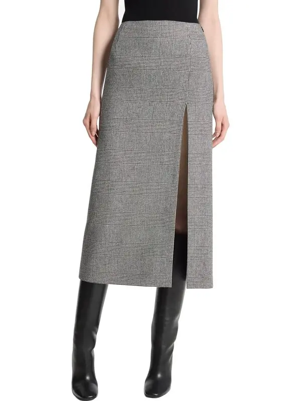Michael Kors Glen Plaid Wool Blend Flannel Skirt - Black