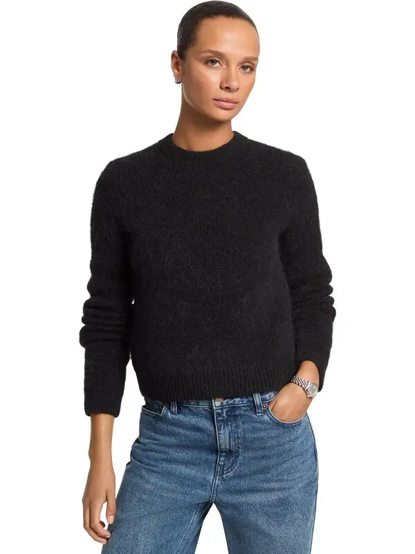 Michael Kors Brushed Alpaca Blend Crewneck Sweater - Black