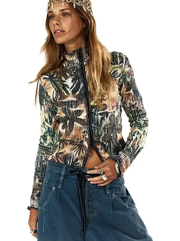 LUNA DEL PINAL Stretch Weave Tracky Zip-up Top - Amaryllis