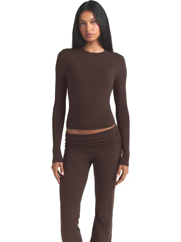 SKIMS Cotton Jersey Long Sleeve T-shirt - Espresso
