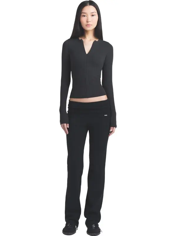 SKIMS Cotton Rib Zip Up Jacket Top - Soot