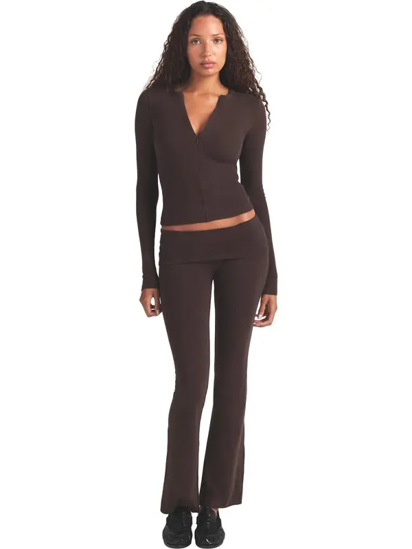 SKIMS Cotton Rib Zip Up Top - Espresso
