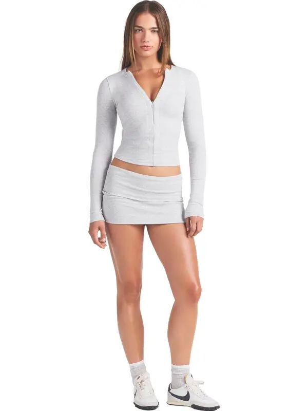 SKIMS Cotton Rib Zip Up Jacket Top - Light Heather Grey