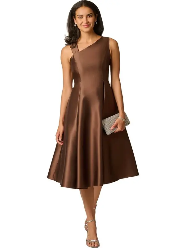 Adrianna Papell Asymmetrical Mikado Midi Dress - Espresso