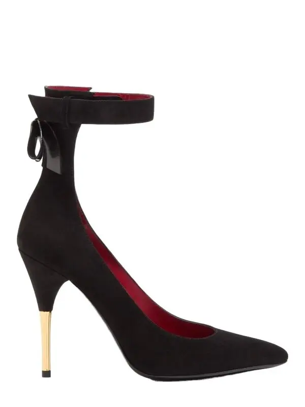 Valentino Garavani Suede Ankle Strap Pointed Toe Pumps With Vlogo Embellishment - Black