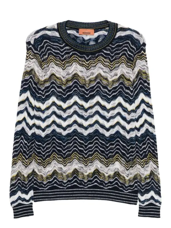 Missoni Wave Knit Crewneck Sweater - Navy